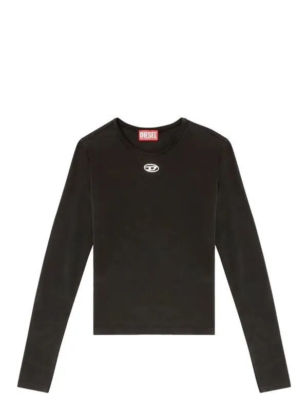 DIESEL® Long Sleeve Ribbed Top With Logo Detail - Black