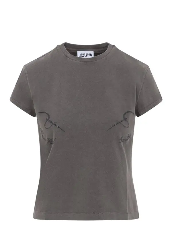 JEAN PAUL GAULTIER Embroidered Cotton T-shirt - Gray