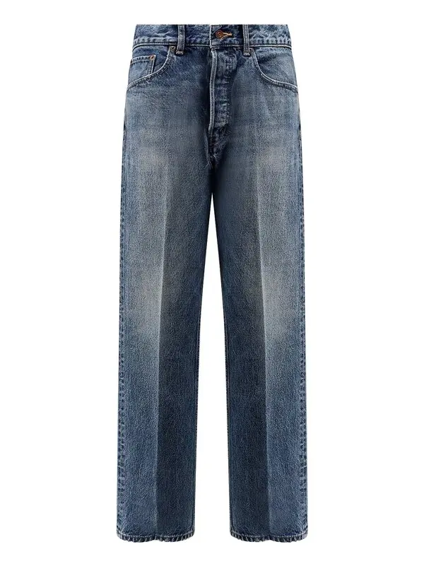 Celine Straight Leg Denim Jeans With Back Logo Label - Multicolor