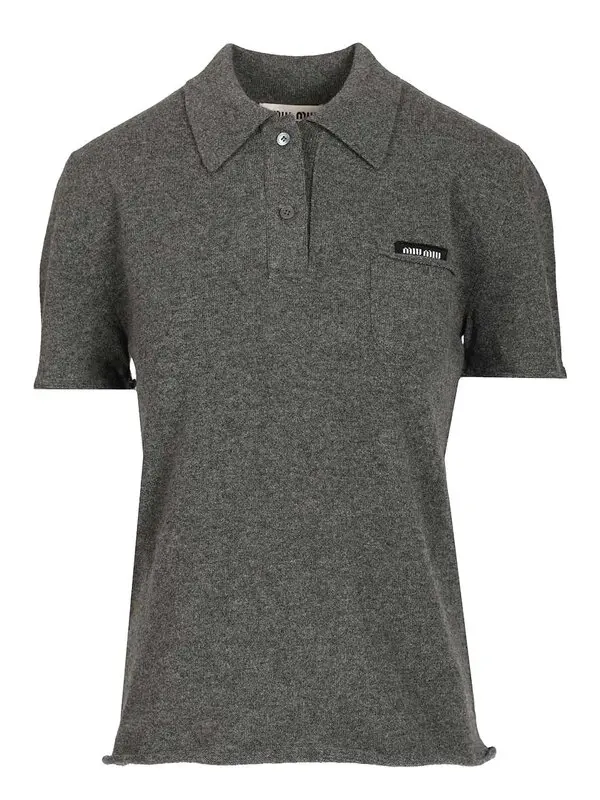Miu Miu Cashmere Polo Shirt With Logo Patch - Gray