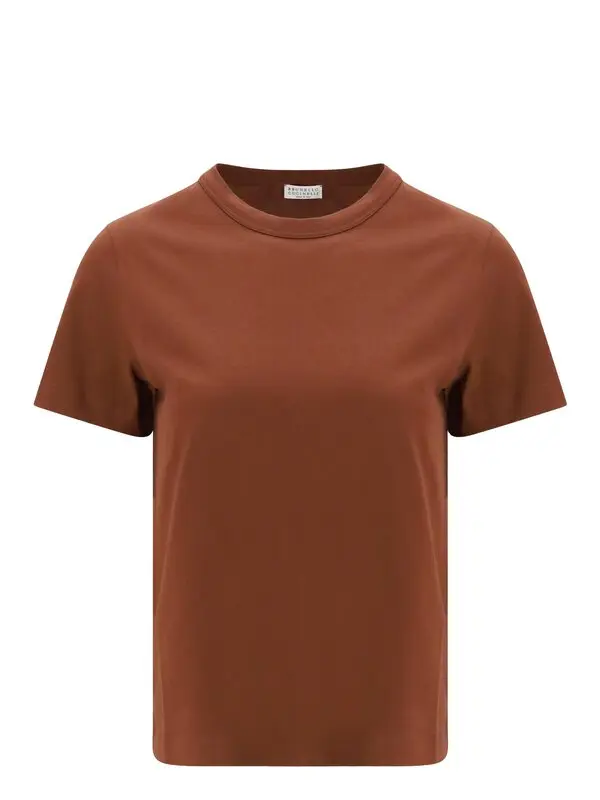 Brunello Cucinelli Monochrome T-shirt With Jewel Detail - Brown