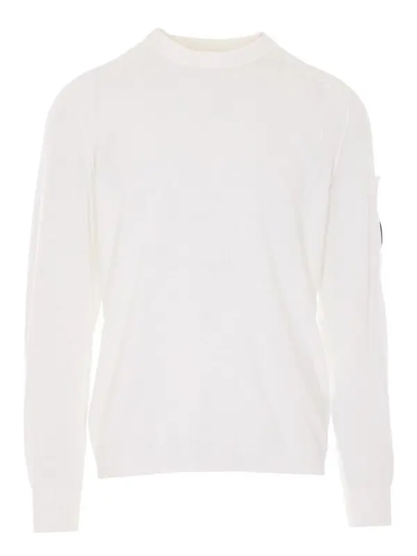C.P. COMPANY Lens Logo Crew Neck Sweater - White