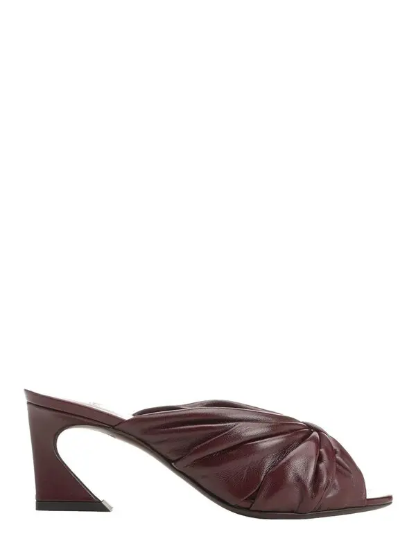 Fendi Slides In Shiny Nappa Leather With Bow Detail And Gold Metal Bar - Brown