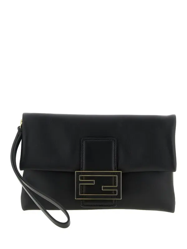 Fendi Mamma Baguette Nappa Pouch With Magnetic Closure And Straps - Black