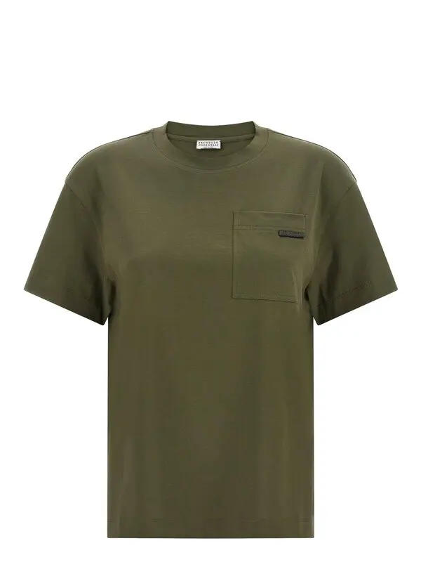 Brunello Cucinelli Shiny Tab Pocket T-shirt - Green