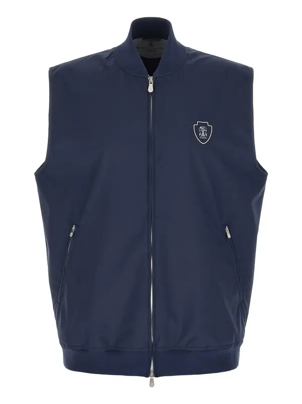 Brunello Cucinelli Nylon Vest With Logo Embroidery - Blue