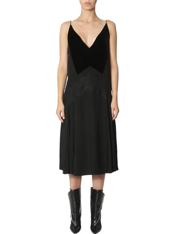 Givenchy Sleeveless V-neck Velvet Detail Dress - Black