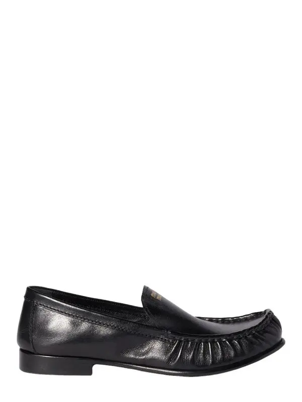 Miu Miu Embossed Logo Leather Loafers - Black