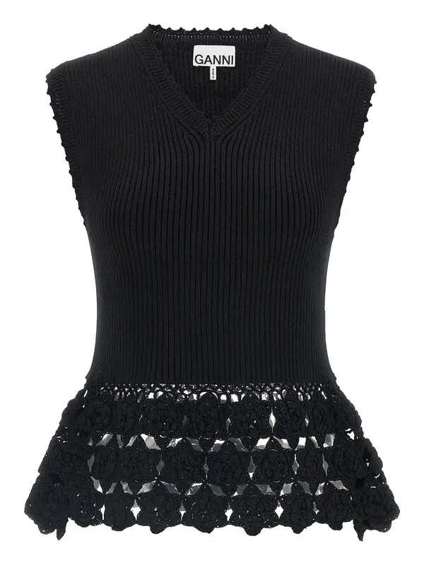 GANNI Cotton Crochet Vest - Black
