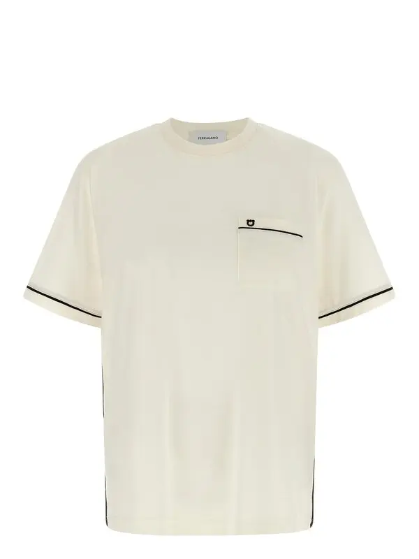 FERRAGAMO Gancini Cotton-cashmere T-shirt - Cream