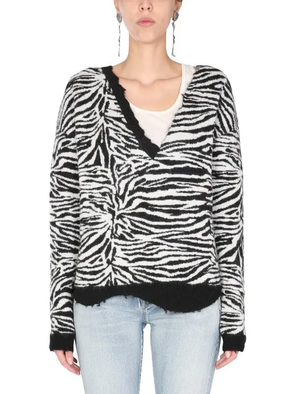 Saint Laurent V-neck Zebra Print Pullover - Multicolor