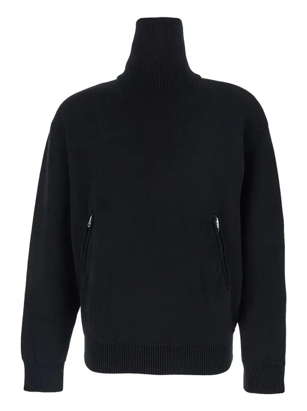 Balenciaga Black Cotton Blend Stretch Turtleneck Sweater With Rear Half Zip Closure - Multicolor