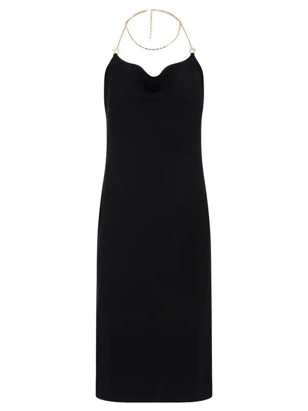 Bottega Veneta Viscose Midi Dress With Gold Tone Chain Detail - Black