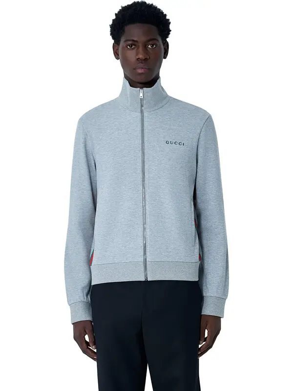 Gucci Logo Motif Zip-up Sweatshirt With Web Trim - Multicolor