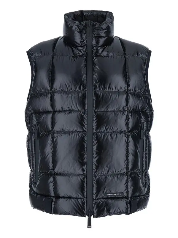 Dsquared2 Black Sleeveless Quilted Down Jacket With High Neck And Logo Patch - Multicolor