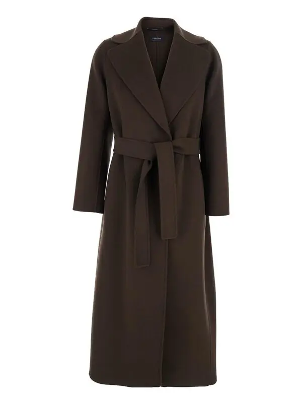 Max Mara Wool Coat With Notched Lapel And Belt - Multicolor