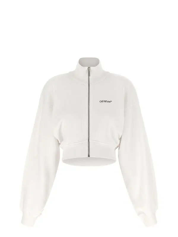 Off-White Zip-up Cropped Sweatshirt With Floral Arrow Print - White