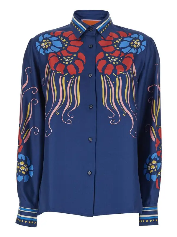 La DoubleJ Silk Shirt With Classic Collar And All-over Print - Multicolor