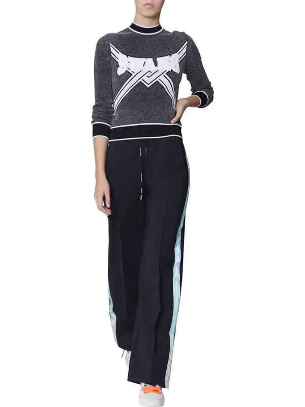Off-White Cropped Knit Sweater With Graphic Detail - Multicolor