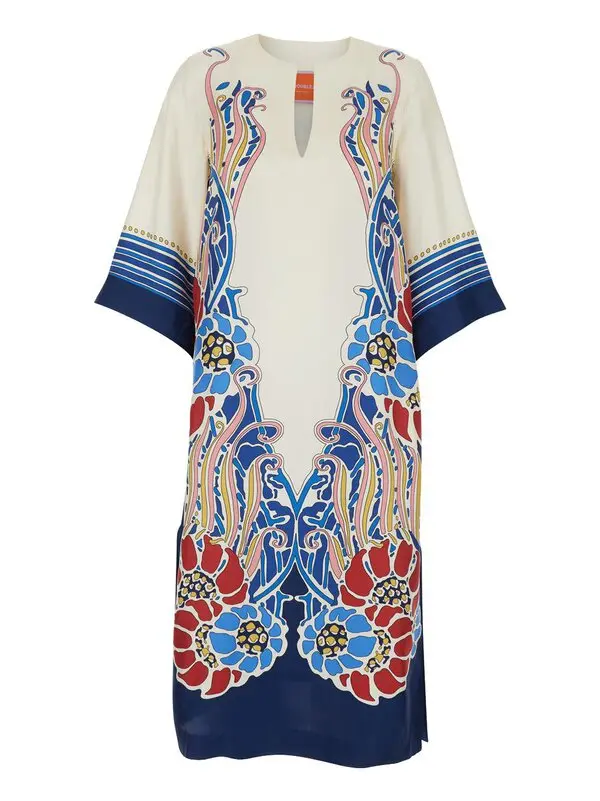 La DoubleJ The Kaftan' Silk V-neck Floral Print Kaftan - Multicolor