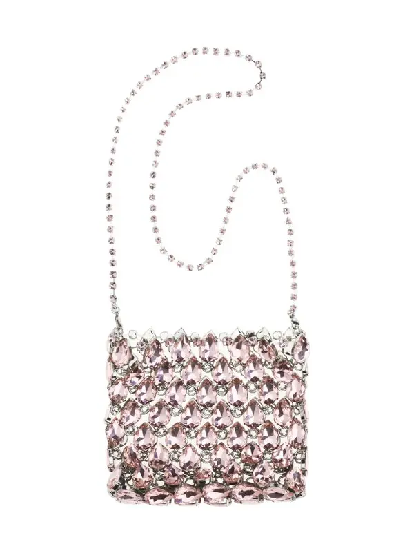 SELF-PORTRAIT Crystal Embellished Mesh Pouch With Chain Strap - Pink