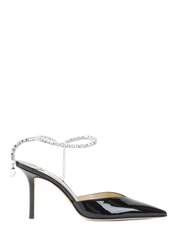 JIMMY CHOO Saeda 85 Patent Leather Pumps With Crystal Ankle Strap - Black