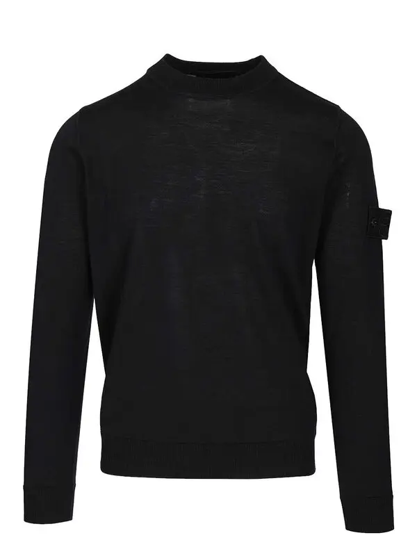 Stone Island Crew Neck Sweater In Pure Lightweight Wool - Blue
