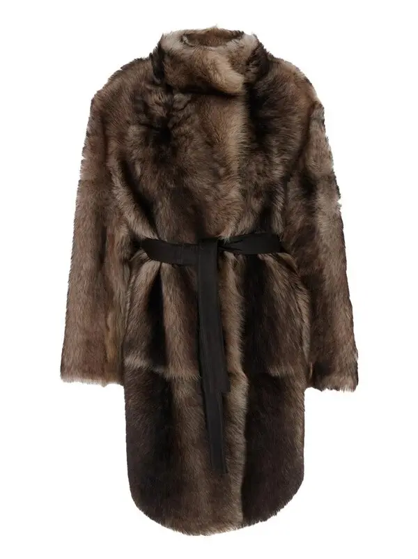 YVES SALOMON Shearling Coat With High Neck And Belt - Multicolor