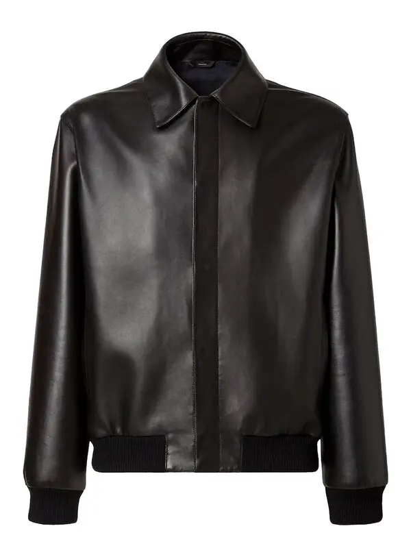 Fendi Leather Jacket With Embroidered Logo - Black