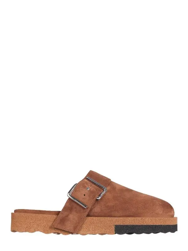 Off-White Suede Buckled Comfort Slippers - Brown