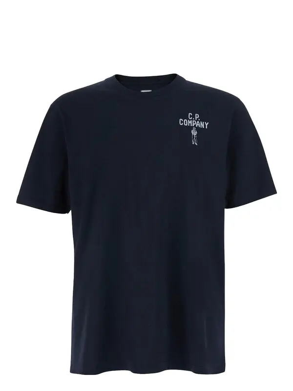 C.P. COMPANY Blue T-shirt With Round Neck And Logo Print In Cotton - Multicolor