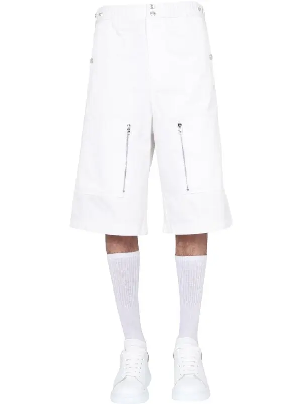 Alexander McQueen Japanese Gabardine Shorts With Zip Detail - White