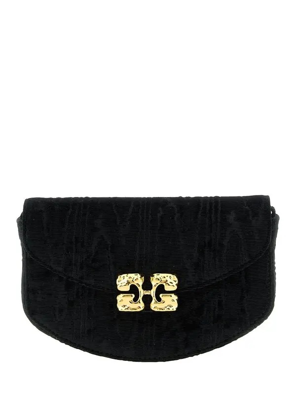 GANNI Lulu Moiré Velvet Wallet On Chain With Gold Tone Clasp - Black
