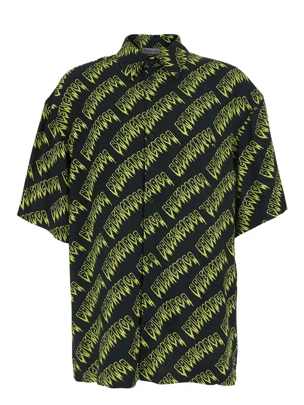 Balenciaga Creeper' Shirt With Classic Collar And All-over Logo Motif In Viscose For - Multicolor