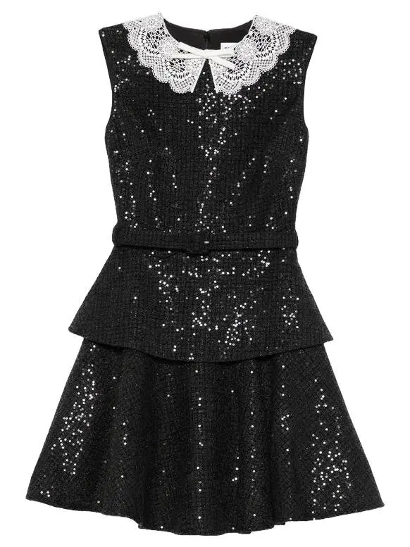 SELF-PORTRAIT Embellished Square Neck Sleeveless Dress - Black