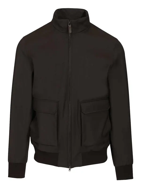 Herno Pure Wool Bomber Jacket With High Neck And Flap Pockets - Brown