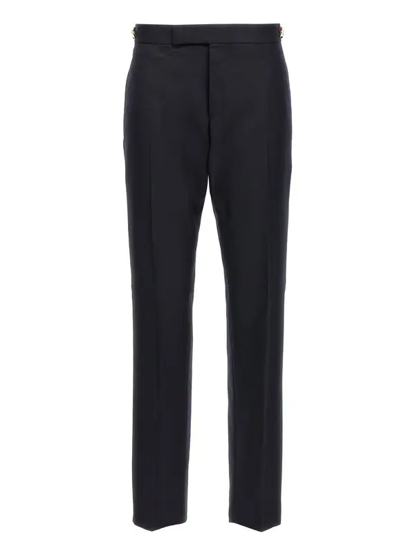 Thom Browne Wool Twill Low Rise Straight Leg Trousers - Blue