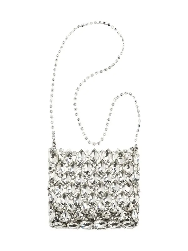 SELF-PORTRAIT Crystal Mesh Pouch With Drawstring - Silver