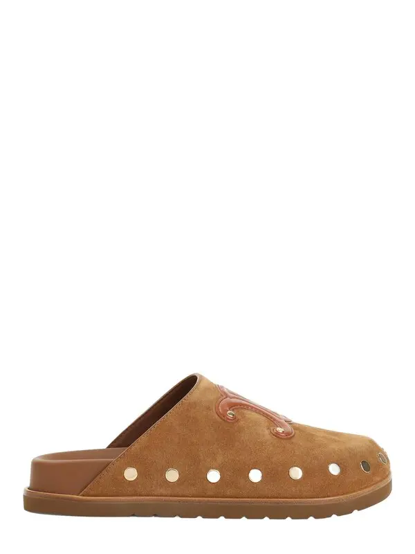 Celine Triomphe Wedge Mules In Suede - Brown