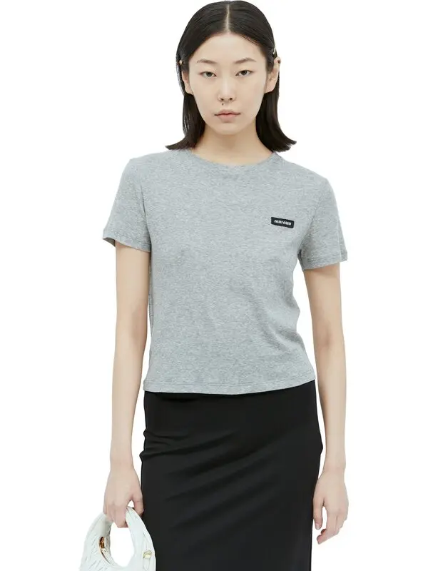 Miu Miu Cotton Jersey Logo Patch T-shirt - Gray