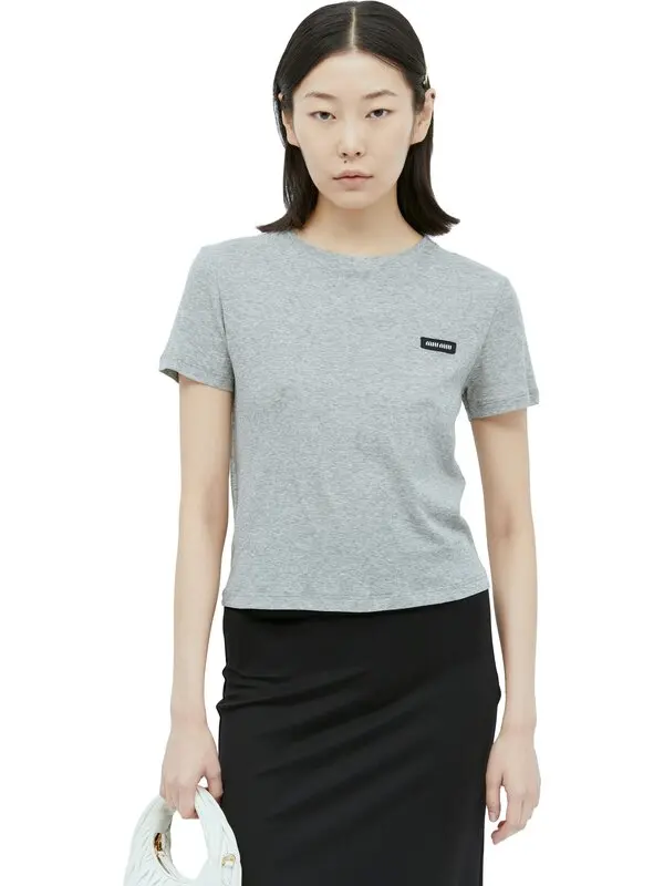 Miu Miu Cotton Jersey Logo Patch T-shirt - Gray