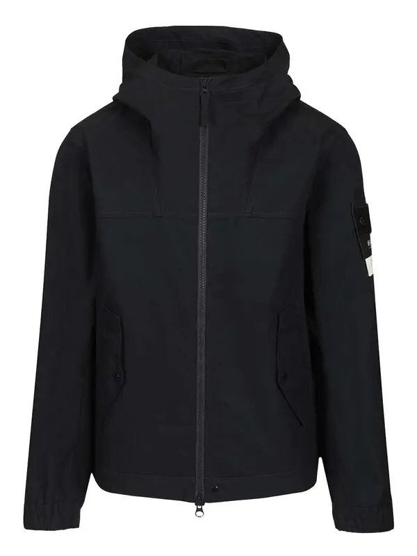 Stone Island Hooded Jacket In Stretch Organic Cotton Twill - Blue
