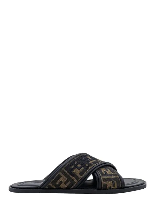 Fendi Ff Jacquard Fabric Sandals With Embroidered Logo - Multicolor
