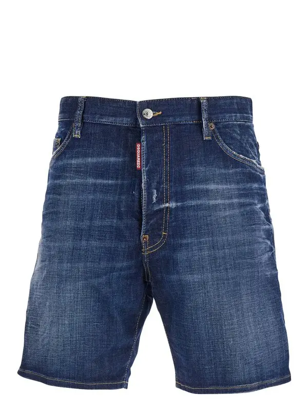 Dsquared2 Cotton Denim Shorts With Frayed Hem - Multicolor