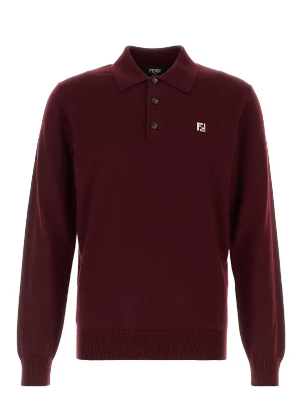 Fendi Burgundy Stretch Wool Polo Shirt - Red