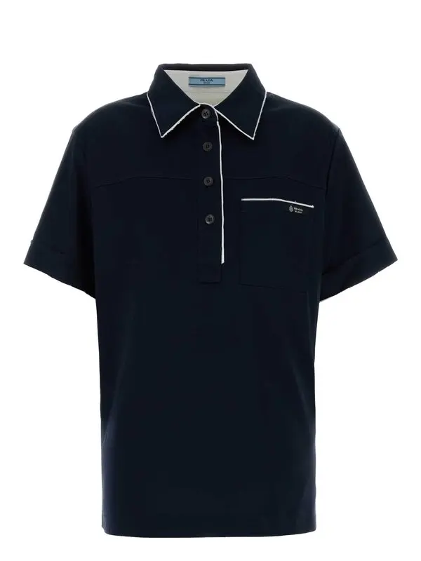 Prada Navy Cotton Polo Shirt With Contrast Piping - Blue