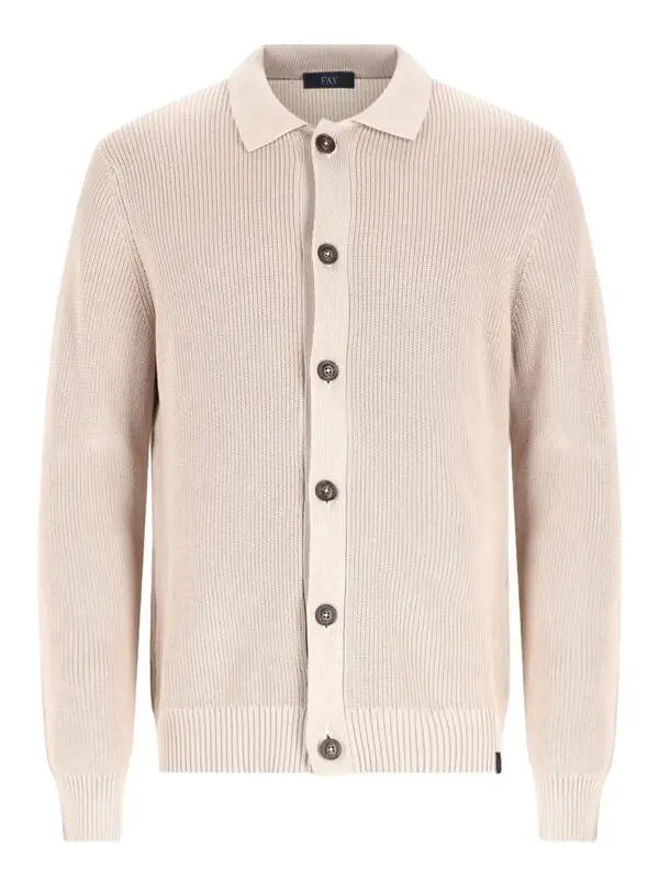 FAY Cardigan In Cotton Knit - Cream