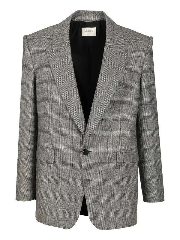 Saint Laurent Prince Of Wales Wool Flannel Jacket - Gray