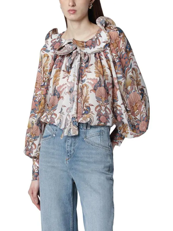 Farm Rio White Sea Garden Blouse With Ruffles - Multicolor