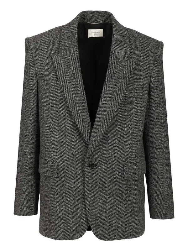 Saint Laurent Herringbone Worsted Wool Blazer - Black